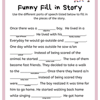 Visual Worksheet - Fill in the Blanks Parts of Speech - Class 6 PDF ...
