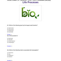 MCQ's - Life Processes - Class 10 PDF Download