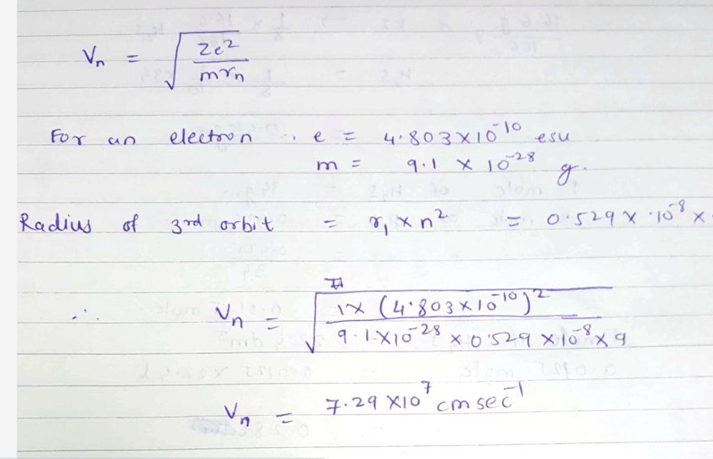 The velocity of an electron in the third orbit of hidrogen atom ...