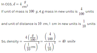 The density of material in CGS system of units is 4g/cm3. In a system of units in which unit of ...