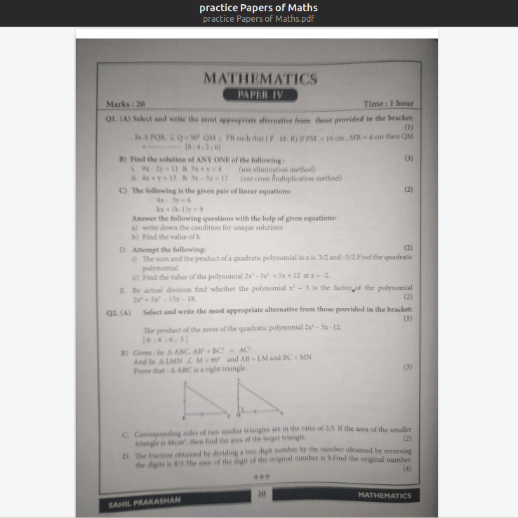 Mathematics Paper 4 - Class 10 PDF Download