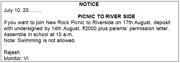 Notice Writing - Notes - Class 6