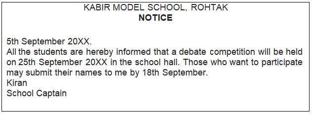 Worksheet Solutions: Notice Writing - Class 6 PDF Download