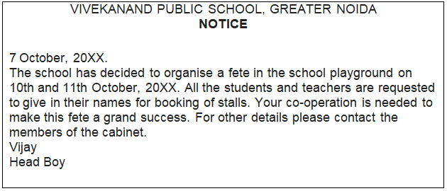 Worksheet Solutions: Notice Writing - Class 6