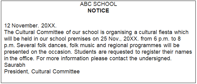 Worksheet Solutions: Notice Writing - Class 6