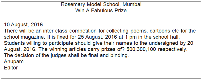 Notice Writing- 5 - Notes | Study English Grammar Class 8 - Class 8