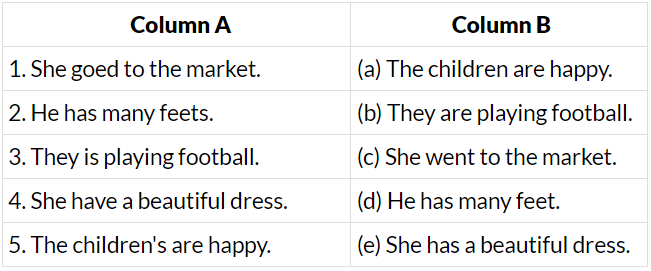 Error Correction and Omissions Class 6 Worksheet English Grammar