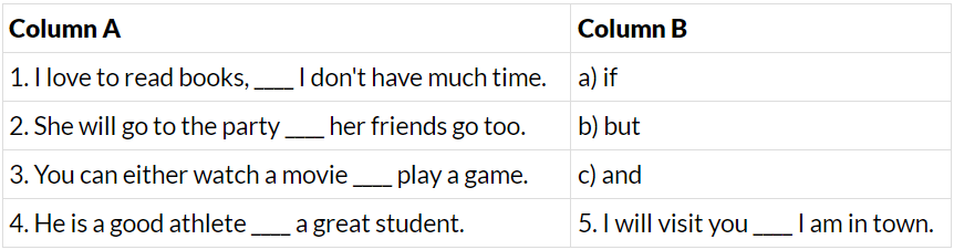 Conjunctions Class 6 Worksheet English Grammar