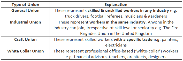 Types of Trade Unions - Economics for GCSE/IGCSE - Year 11 PDF Download