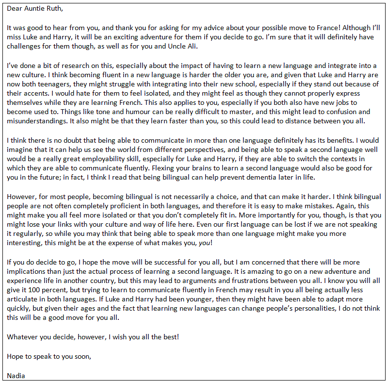 Question 1 DemoAnswer: Letter - English Language for GCSE/IGCSE - Year ...