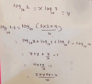 Given That Log 2 To The Base10 x Log 3 To The Base10 y the Value Of