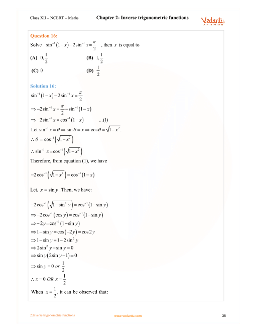 Inverse Of Trigonometric Functions (NCERT Solutions) Class 12th 2019 ...