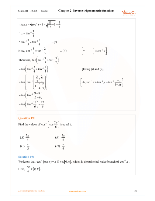 Inverse Of Trigonometric Functions (NCERT Solutions) Class 12th 2019 ...