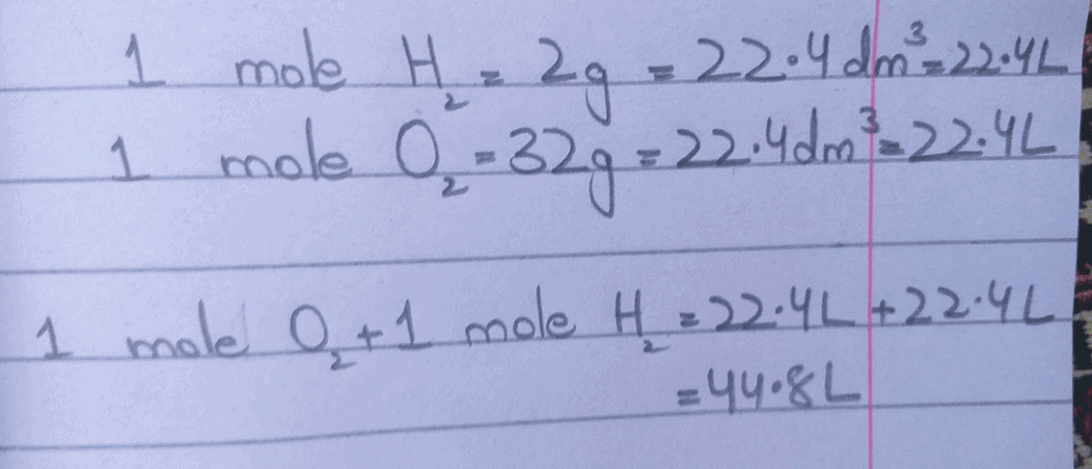 A mixture having 2 g of hydrogen and 32 g of oxygen occupies how much ...