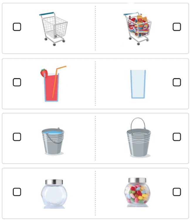 Worksheet Solutions: Full - Empty - Maths for UKG PDF Download