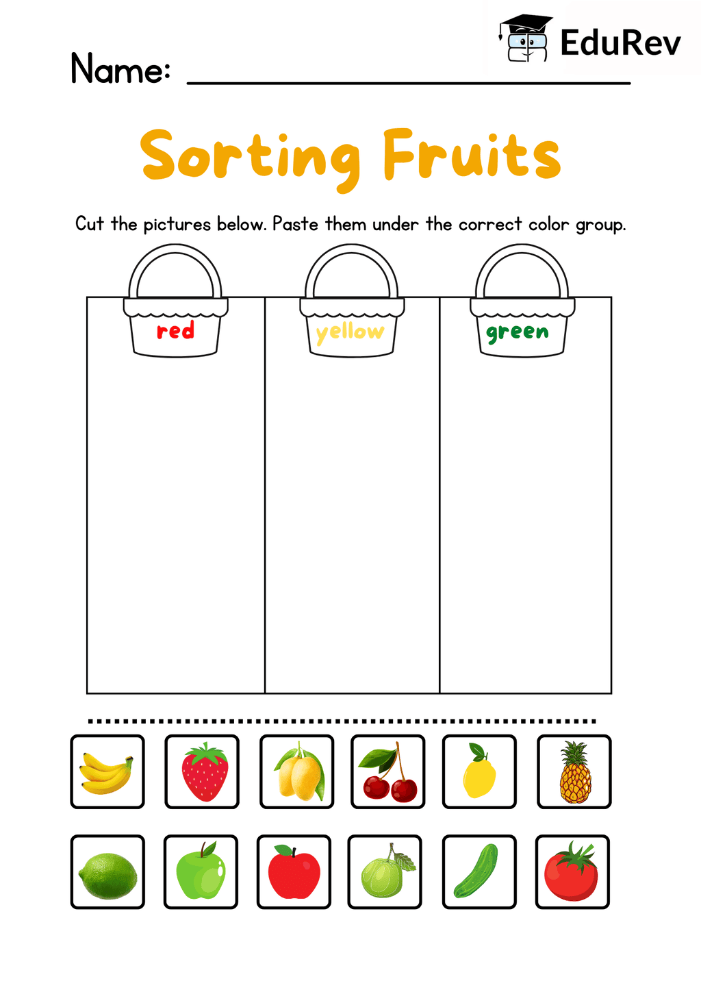 Printable Worksheet: Sorting Fruits - Maths for LKG PDF Download