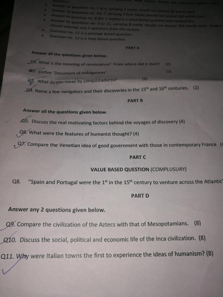 Paper class 11 history - Humanities/Arts PDF Download