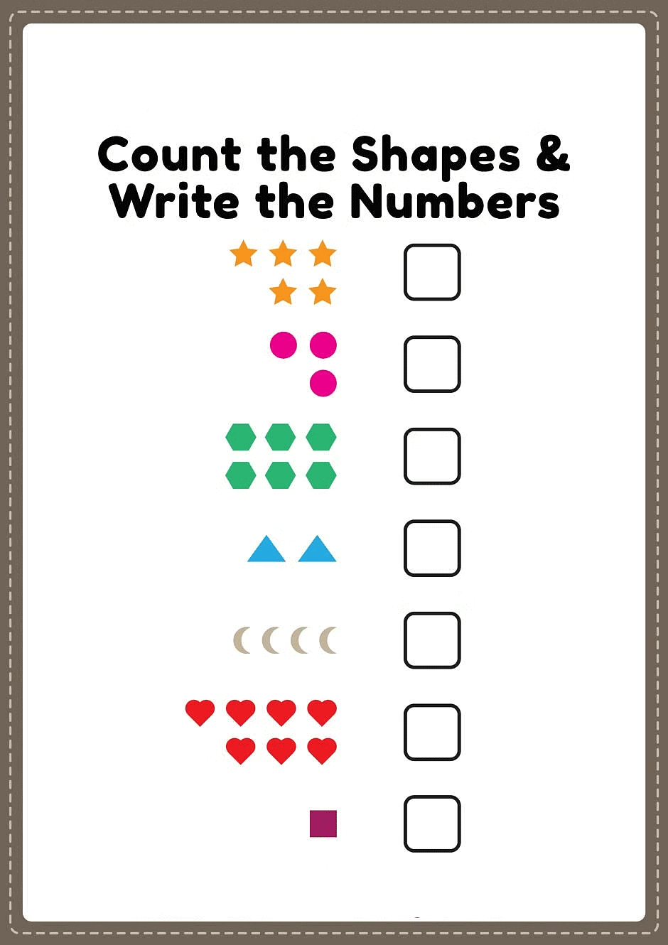 Worksheet Solutions: Count Shapes (up to 5) - 1 - Maths for LKG PDF ...