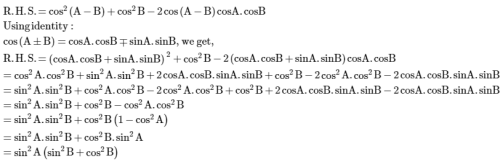 the expression cos square of (A-B) +cos square B-2cos(A-B) cosAcosB ...