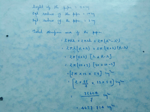 The total surface area of an open pipe of length 50 cm, external ...