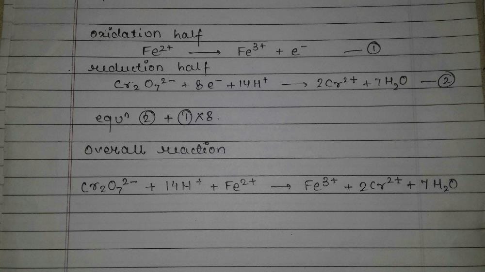 Write the balance reaction. Dicromate ion in aqueous acidic medium with ...