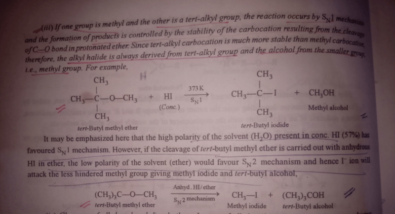 The products P1 and P2 respectively are:a)(CH3)3COH + CH3I and (CH3)3Cl + CH3OHb)(CH3)3I + (CH3 ...