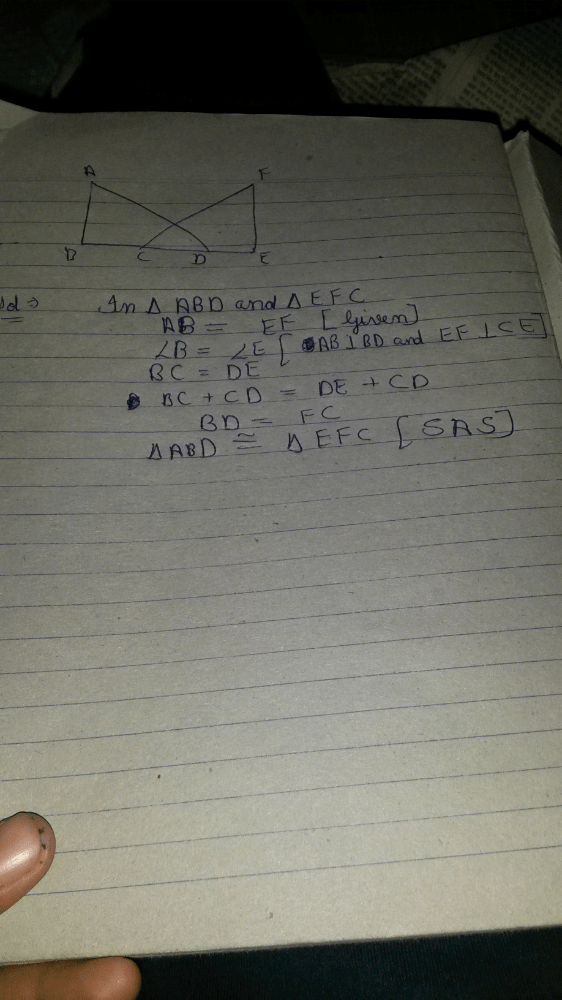 In the given figure, AB = EF, BC = DE, AB BD and EF CE. Which of the following criterion is true ...