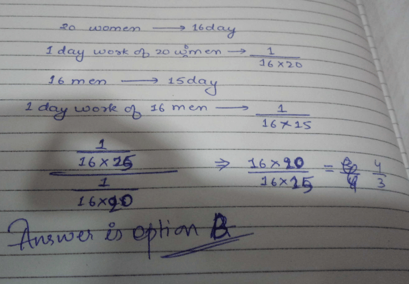 Twenty women can do a work in sixteen days. Sixteen men can complete ...
