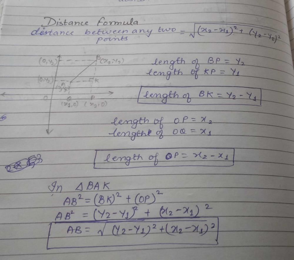 What is the derivation of distance formula? - EduRev Class 10 Question