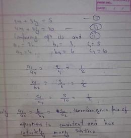The Pair Of Linear Equations 2x 3y 5 And 4x 6y 10 Isa 