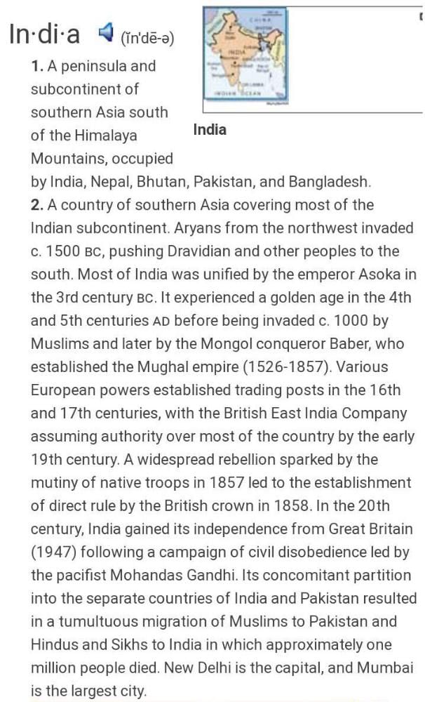 Meaning and definition of india ? - EduRev B Com Question