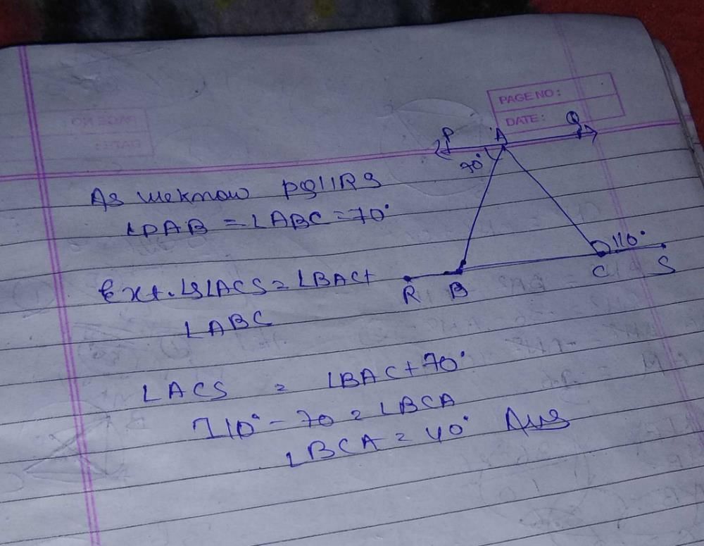 In the given figure PQ -- RS andang;PAB = 70anddeg;, andang;ACS ... In the given figure PQ -- RS andang;PAB = 70anddeg;, andang;ACS ...