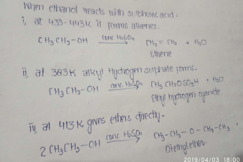 Consider the following reaction :C2H5OH + H2SO4andrarr;ProductAmong the ...