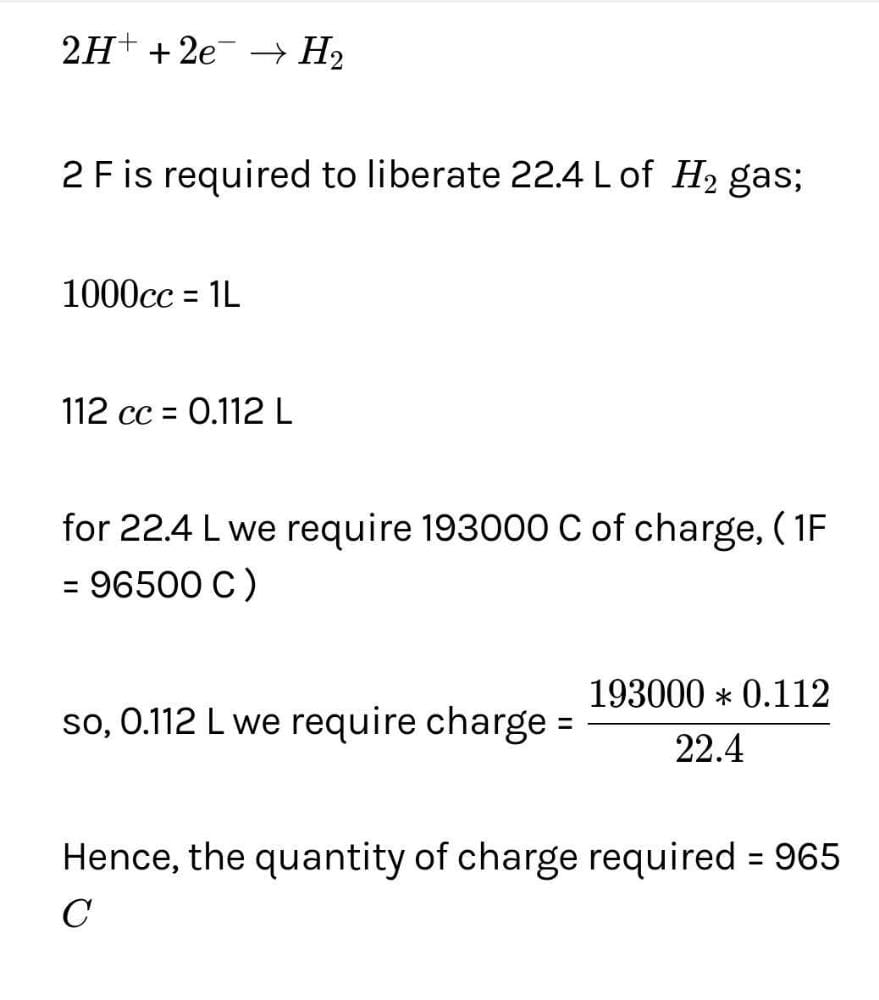 The quantity of electricity required to liberate 112 cm3of hydrogen at ...