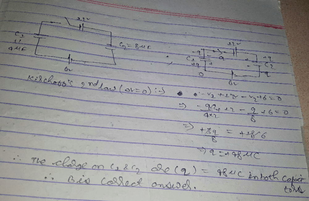 In the circuit shown initially C1, C2 are uncharged. After closing the ...