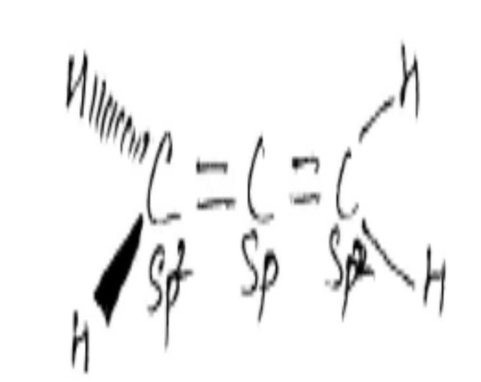 Inallene(C3H4), the type(s) ofhybridisationof the carbon atoms is (are)a)sp and sp3b)sp and sp2c ...