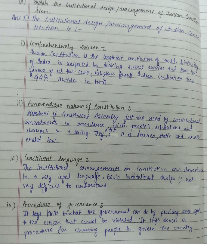 Explain the importance of institutional design of the constitution of ...