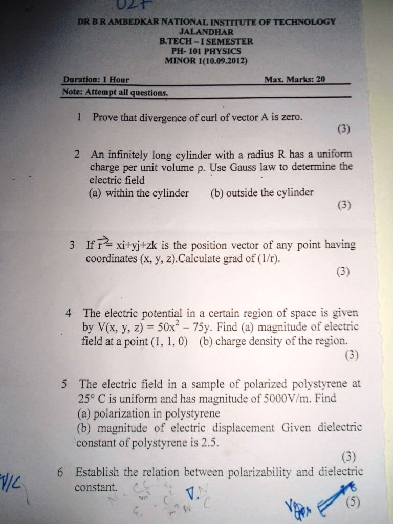 LAST YEAR QUESTION PAPERS, Semester 1, Engineering Physics - Class 11 ...