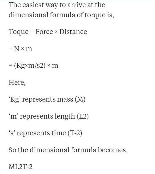 What is dimension of torque? - EduRev JEE Question