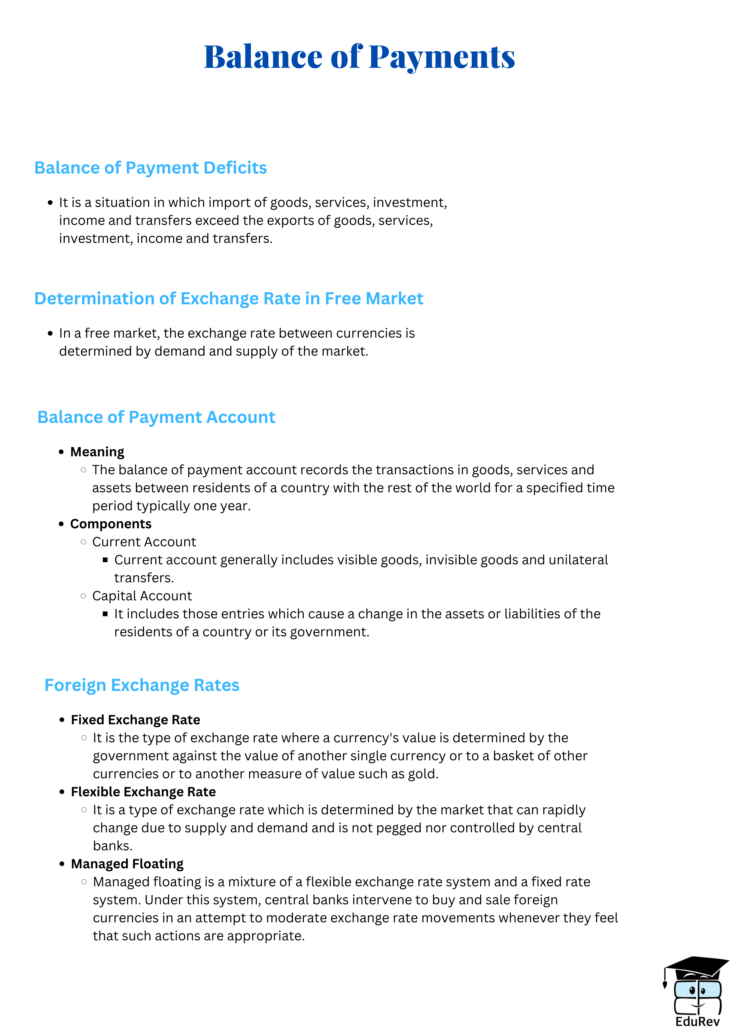 Mind Map: Balance of Payments - Economics Class 12 - Commerce PDF Download