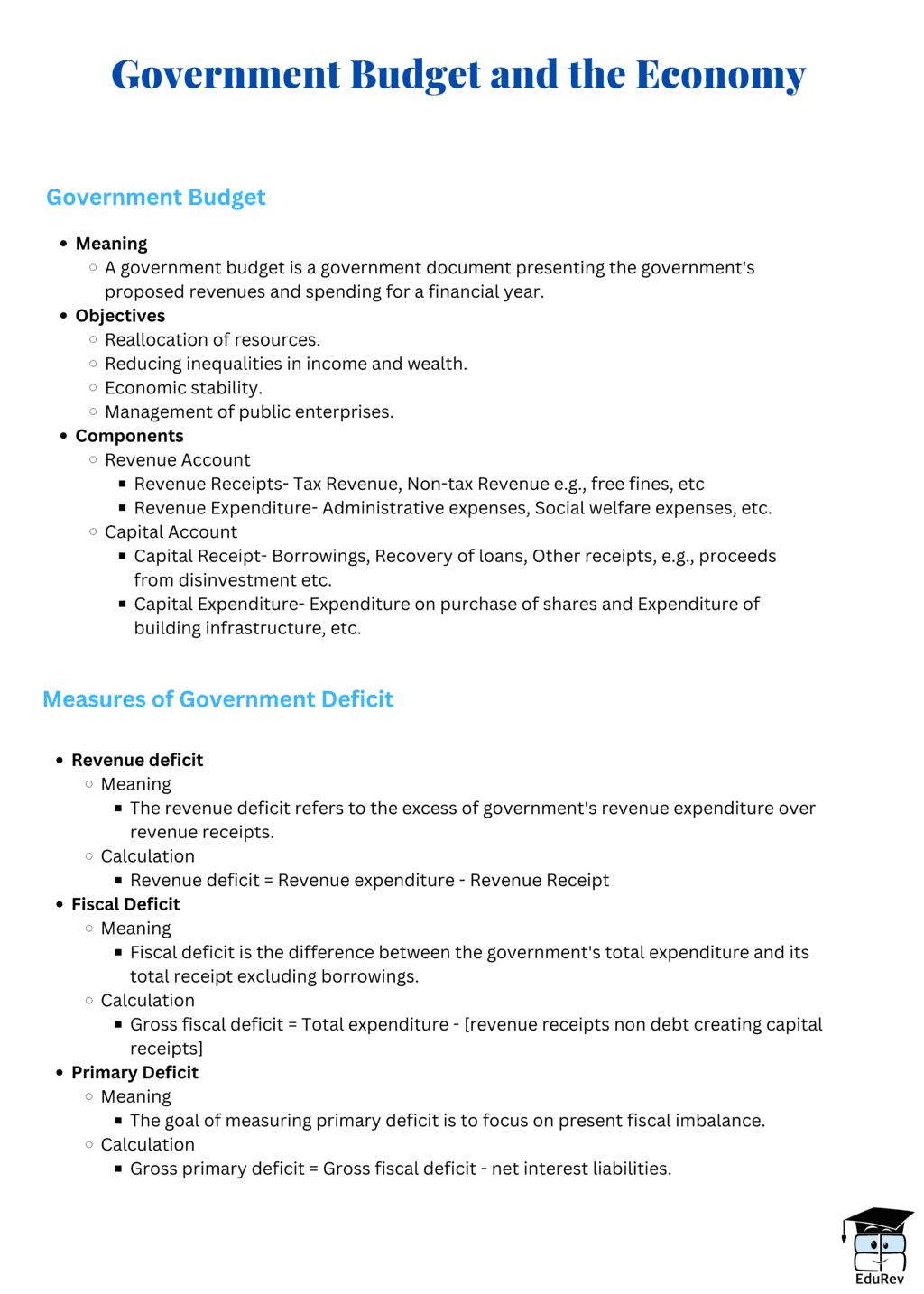Mind Map: Government Budget & The Economy | Economics Class 12 - Commerce