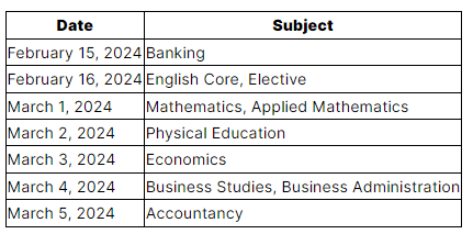 CBSE 12th Date Sheet 2024 for Commerce Stream PDF Download