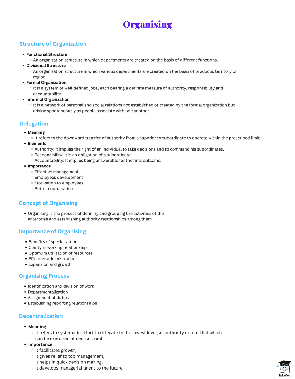 Mind Map: Organising | Business Studies (BST) Class 12 - Commerce