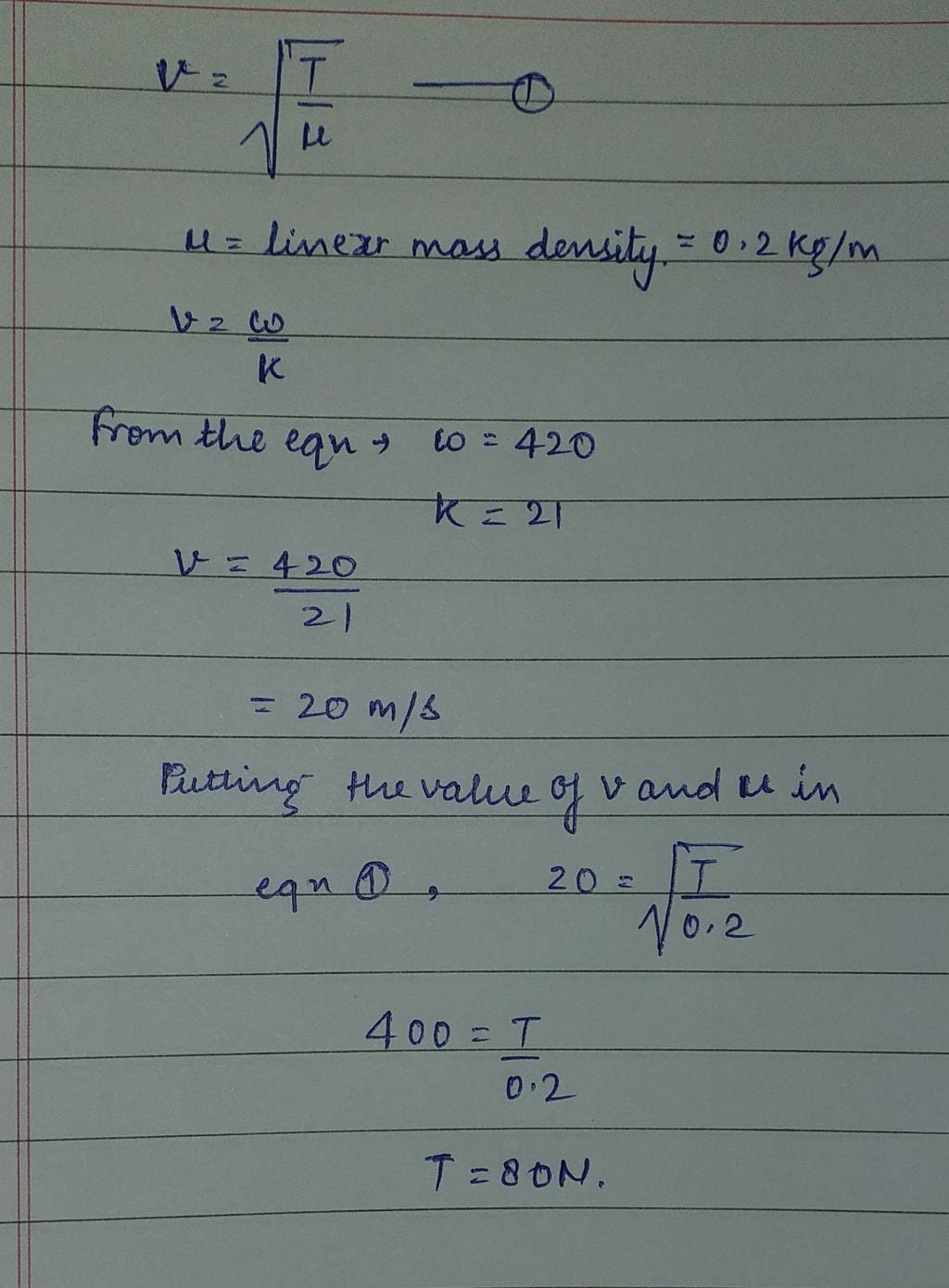 A transverse periodic wave on a string with a linear mass density of 0. ...