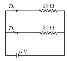 Two ideal diodes are connected to a battery as shown in the circuit ...