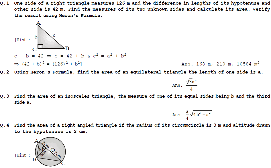 NCERT Exercises - Heron's Formula, Class 9, Mathematics PDF Download