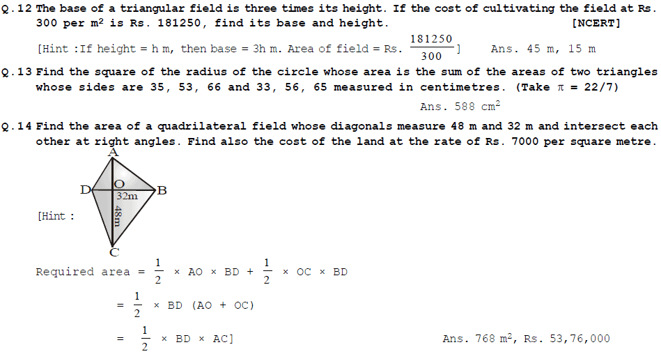 NCERT Exercises - Heron's Formula, Class 9, Mathematics PDF Download