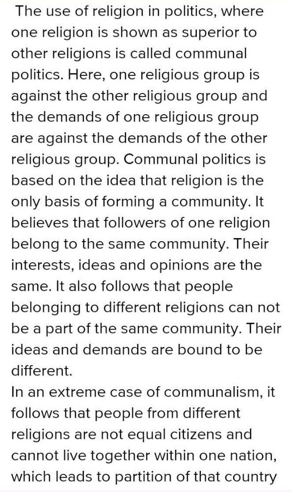 What is communal politics? How is it preffered? - EduRev Class 10 Question