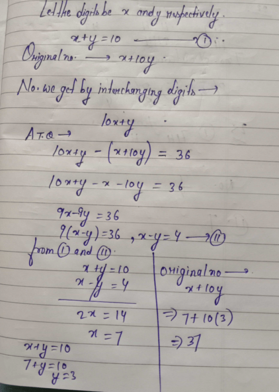 The sum of the digits of a two-digit number is 10 the number obtained by interchanging the ...