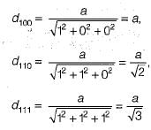 In a simple cubic lattice d100: d110: d111 iswhere d is interpianer ...